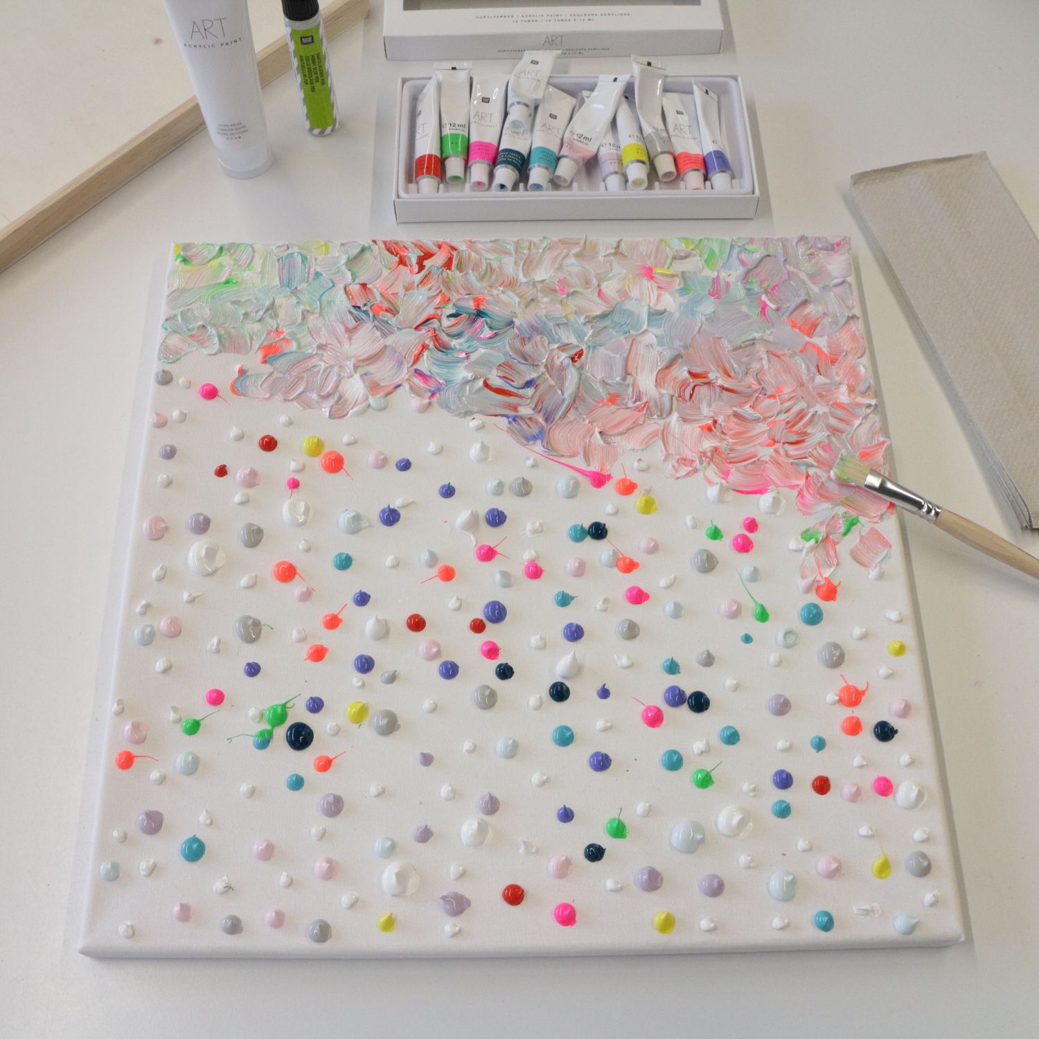 Anleitung abstraktes Acrylbild malen mit einfacher Klecks-Technik ...